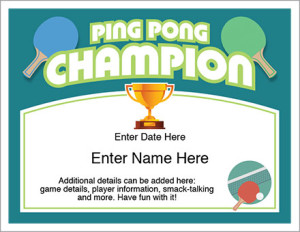 Editable Ping Pong Certificate for Table Tennis Champions