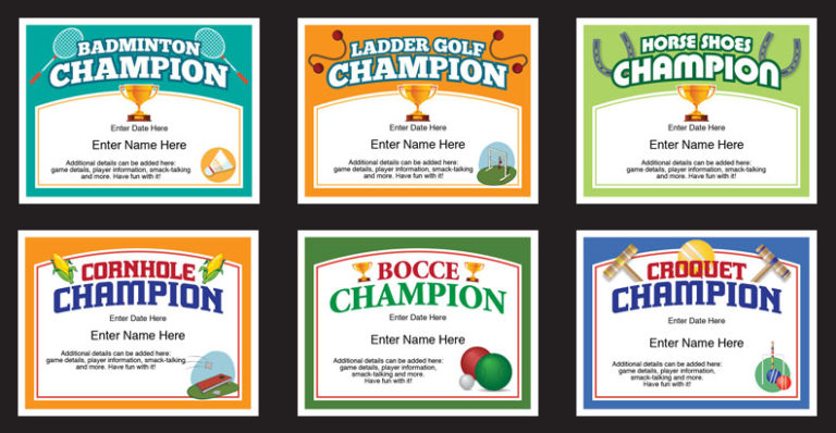 Backyard Games Certificates Templates - Lawn Games Awards